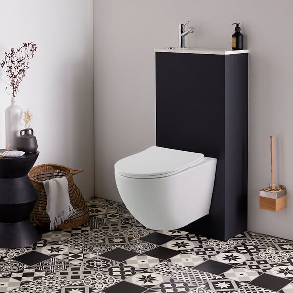 Pack WC suspendu avec lave-mains intégré + cuvette sans bride blanc mat ...