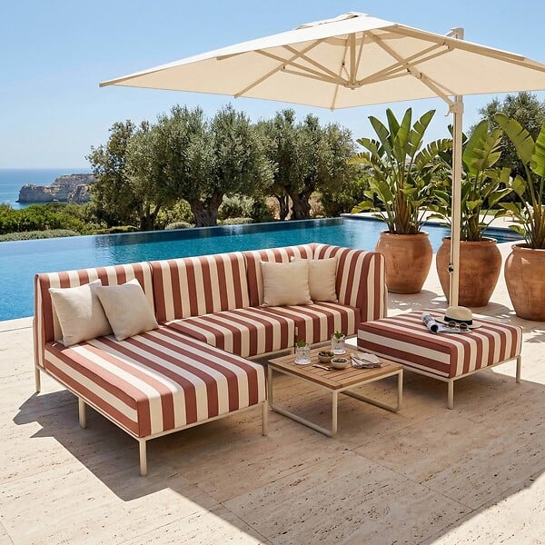 Salon de jardin bas modulable rayé 4 places terracotta - Patio OVIALA ...